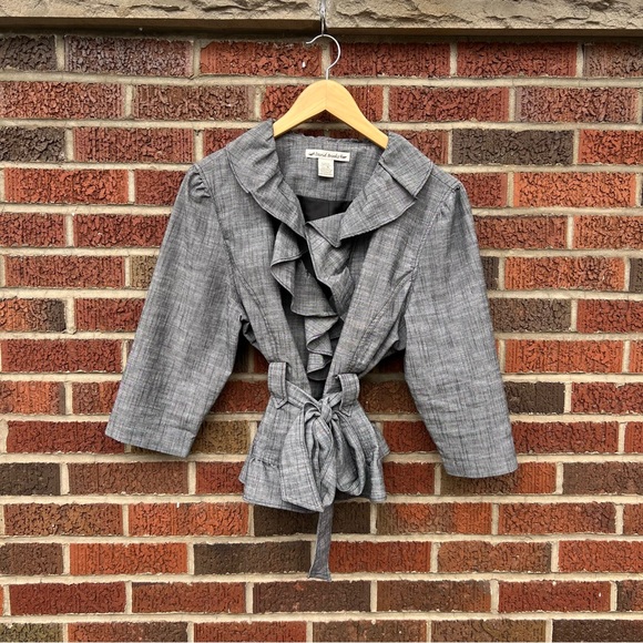 david brooks | Jackets & Coats | David Brooks Gray Plaid Black Button Ruffled Trim Waist Tie ...